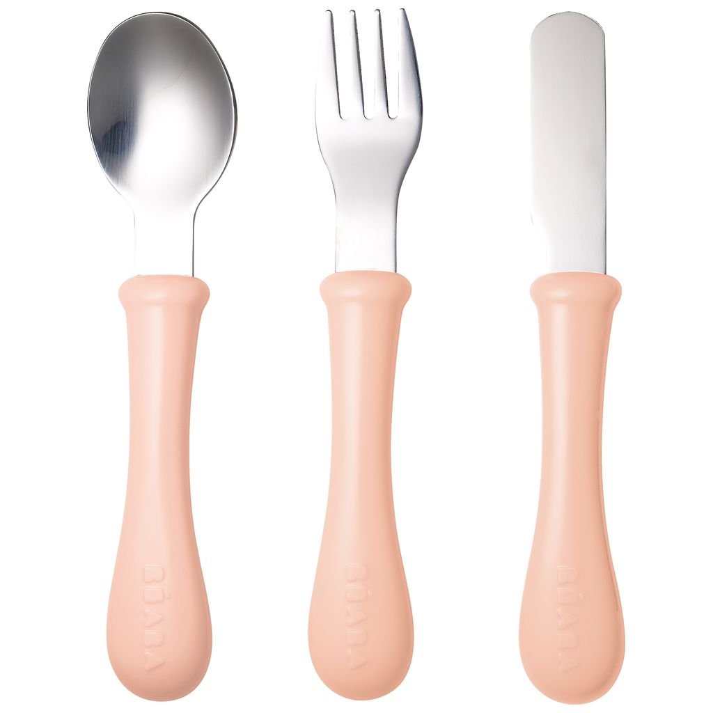 Beaba Stainless Steel Learning Cutlery Nude - For playful learning to eat