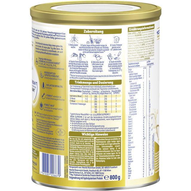 BEBA Supreme 2 Follow-On Formula 6+ months - Buy Now